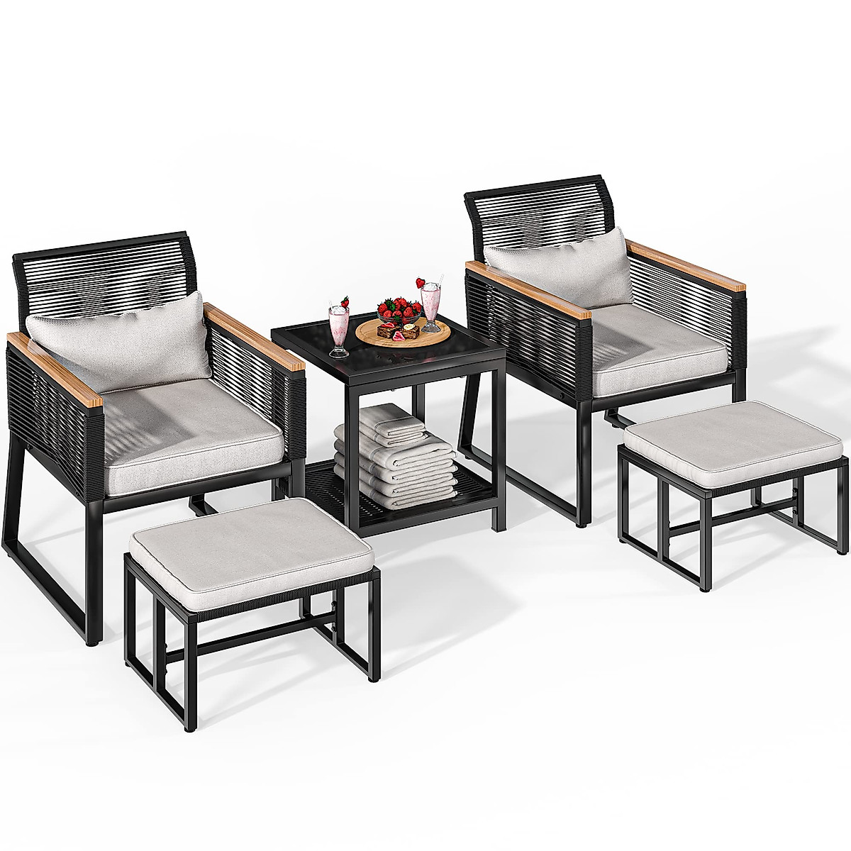 YITAHOME 5-Piece Patio Furniture Sets Wicker Furniture Set, Outdoor Conversation Sectional with Ottoman for Backyard Poolside, Garden(Black)