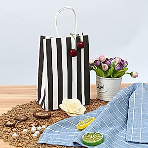 Ronvir 50pcs Black And White Bags 5.25x3.25x8 Inches Small Gift Bags Recycled Paper Bags For Halloween, Christmas, Thanksgiving, Party, Birthday