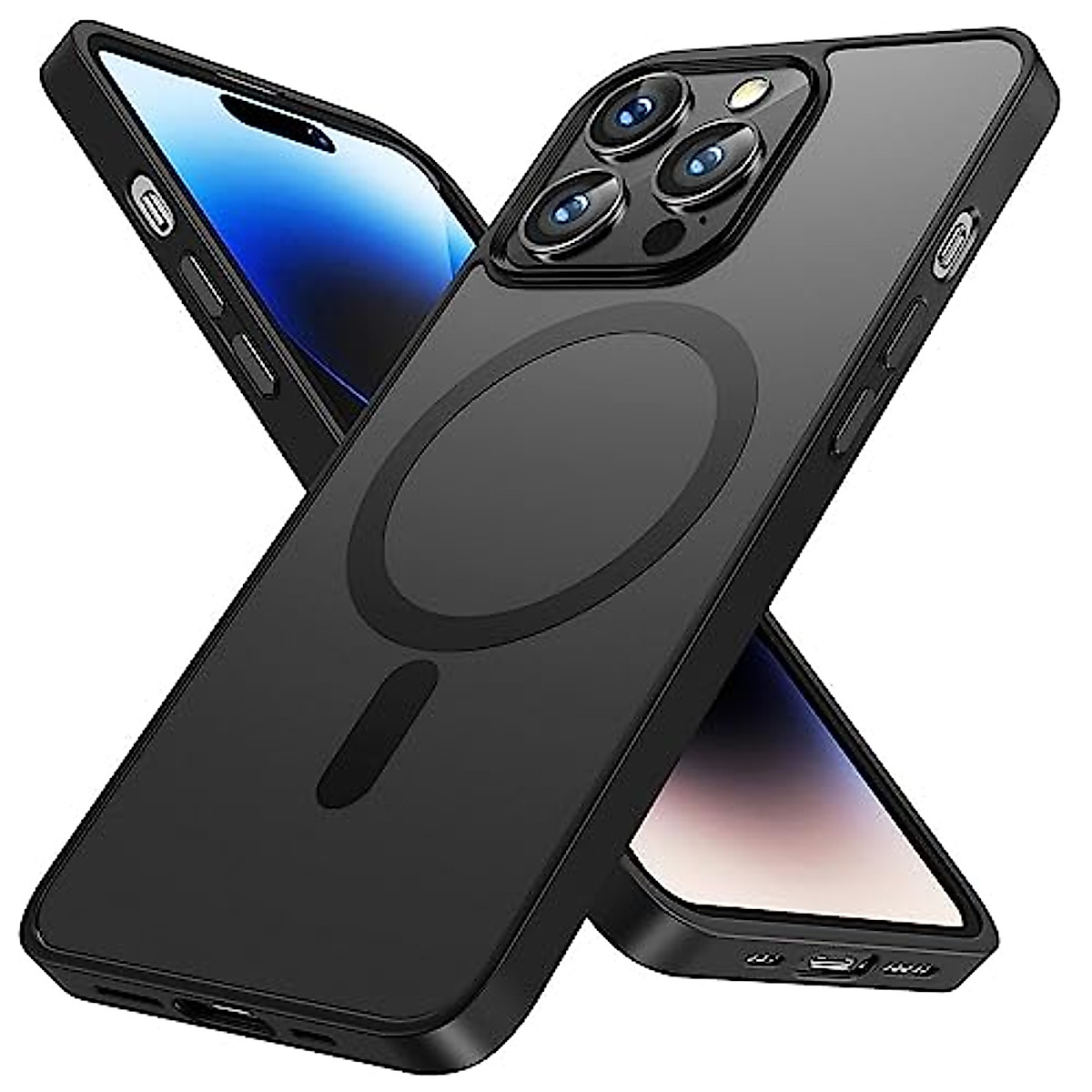 SEASON.C Magnetic Case for iPhone 14 Pro Max Case Compatible with Wireless Charging Men Black Slim Thin Matte Translucent Silicone Edge Protection Shockproof Drop Proof Case 6.7In