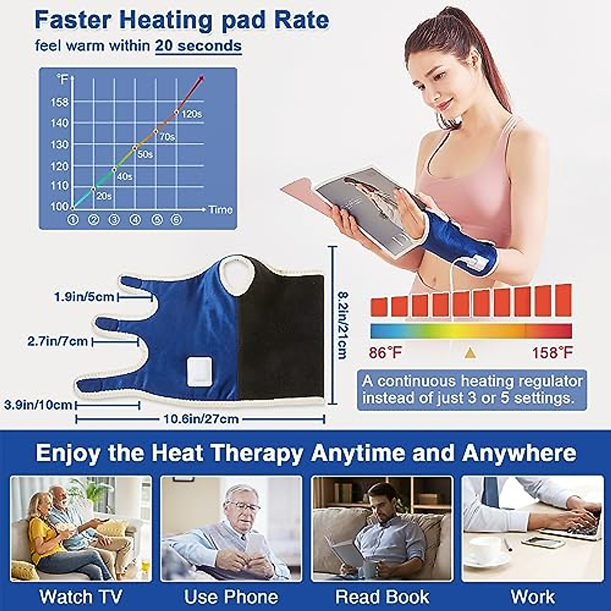 ALDIOUS Heating Pad for Wrist Pain, Heated Hand Wrap for Arthritis, Carpal Tunnel Relief, Tendonitis, Injuries, Wrist and Hand Pain Relief, 86-158℉ Adjustable Temperature, Auto Shut Off