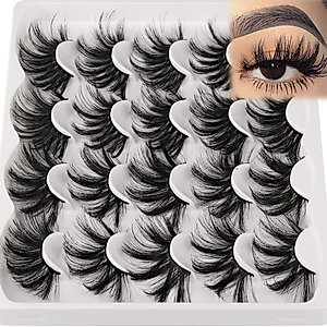 False Eyelashes Mink Lashes 25mm Long Eye Lashes Pack Dramatic 6D Wispy Thick Volume Fake Eyelashes by Geeneiya (2 Styles Mixed)