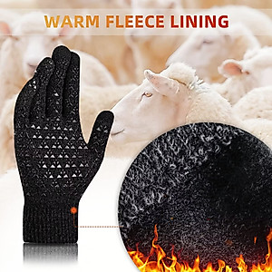 Nertpow Winter Gloves Touchscreen Gloves 3 Packs, Gloves for Men Knit Anti-slip, Gloves for Women with Warm Fleece Lined(Black&Black_White&Soft_Gray_White-M)