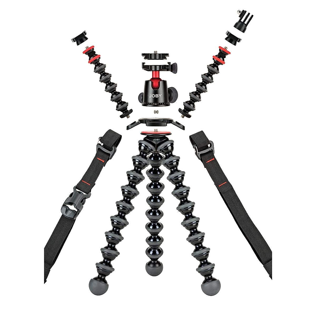 JOBY GorillaPod 5K Kit + Rig Upgrade, Professional Tripod Stand with Ball Head for DSLR or Mirrorless Cameras with Lens (up to 11lbs/5kg) Black/Charcoal Bundle with 64GB SD Card, Cloth