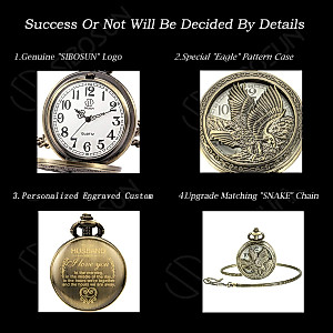 oyeaho Pocket Watches, Pocket Watch to Husband King, Personalized Pocket Watches for Men with Chain, Gifts for Love (a1.Bronze Eagle - to my husband)