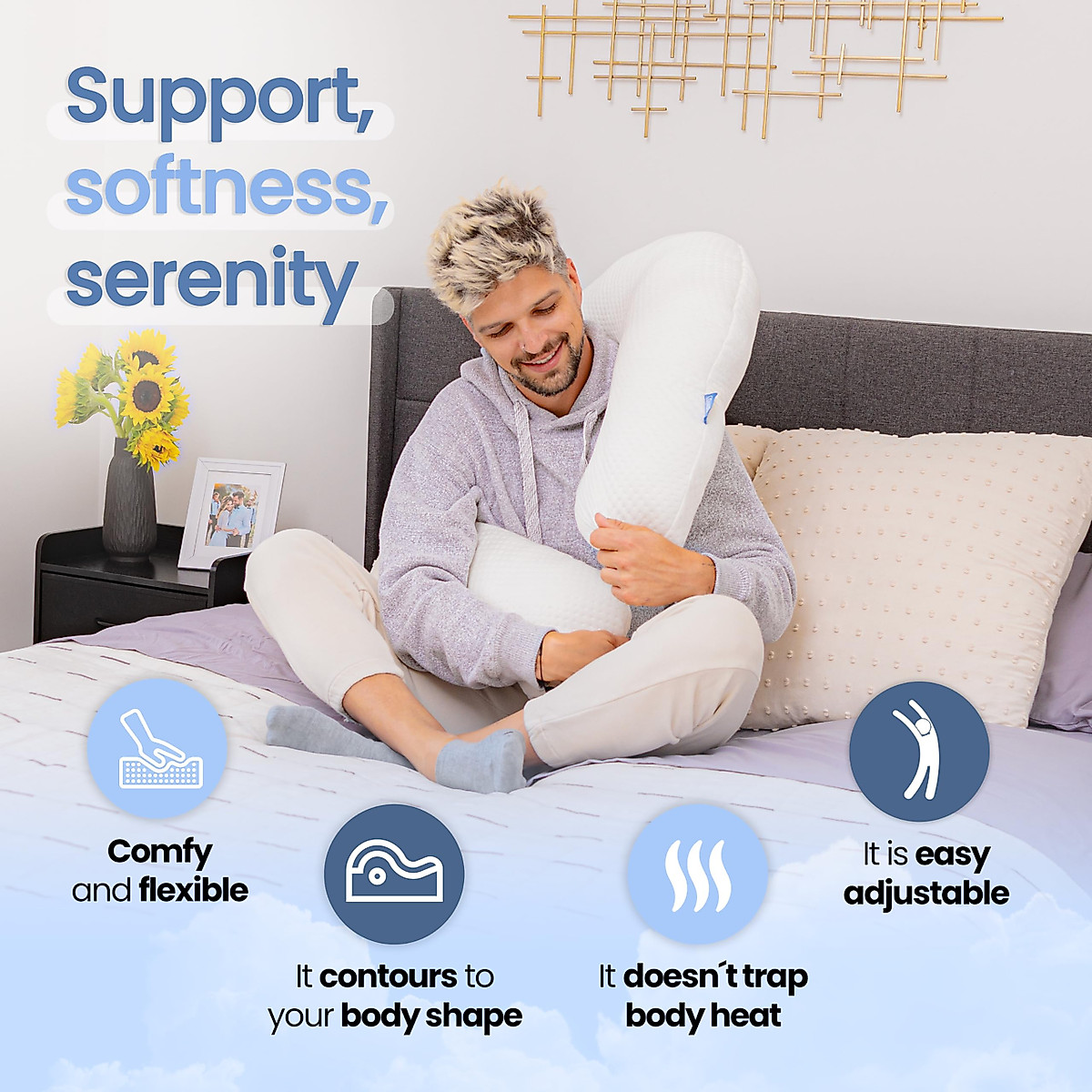 Contour Swan Original Body Pillow | Cozy, Huggable Pillow for Back, Hip, Knee, and Leg Relief | Total Comfort and Support for Side Sleepers | As Seen on TV
