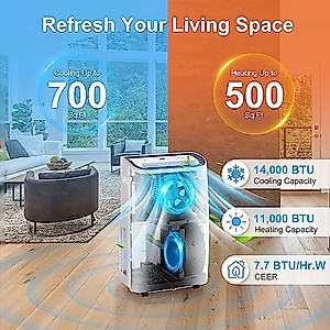 Wiytamo Portable Air Conditioners for Rooms Up to 700 Sq.Ft, 4-in-1 Portable AC Unit, Heater, Dehumidifier & Fan Mode, Remote Control, LED Display, Auto Swing, 14,000 BTU, White