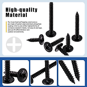 Glarks 120Pcs #8 x 1-1/4" Phillips Modified Truss Head Wood Screws, Black Zinc Plated Carbon Steel Self Tapping Sheet Metal Screws Set