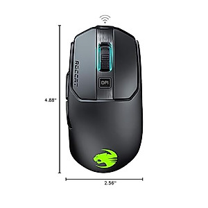 ROCCAT Kain 200 Wireless PC Gaming Mouse, AIMO RGB Backlit Lighting, Owl-Eye Optical Sensor, Ergonomic Mouse Feel, 5 Side Buttons, Adjustable Up to 16,000 DPI, Up to 50 Hour Battery Life, Black