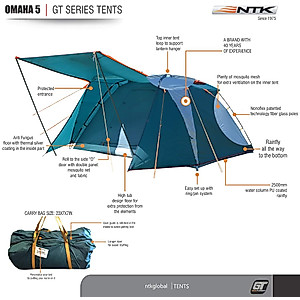 NTK Omaha GT 5-4 Person Tent for Camping | 9x9 ft Camping Tent with Waterproof Dome, Breathable Mesh & 2 Doors | Instant Tent for 5 Person | 2500 mm Warm & Cold Weather Outdoor Tent