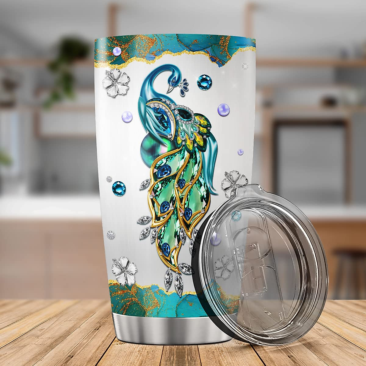 9GIFT4YOU Peacocks Jewelry Style Coffee Tumbler Cute Birthday Gifts For Girls Friends Women Travel Mug With Lid Insulated Cups Inspirational Quote Hot And Cold Drinks Tumblers