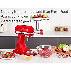 Stainless Steel Food Grinder Attachment for KitchenAid Mixers, Dishwasher Safe, Strong Meat Processor Accessories Included 3 Sausage Stuffer Tubes