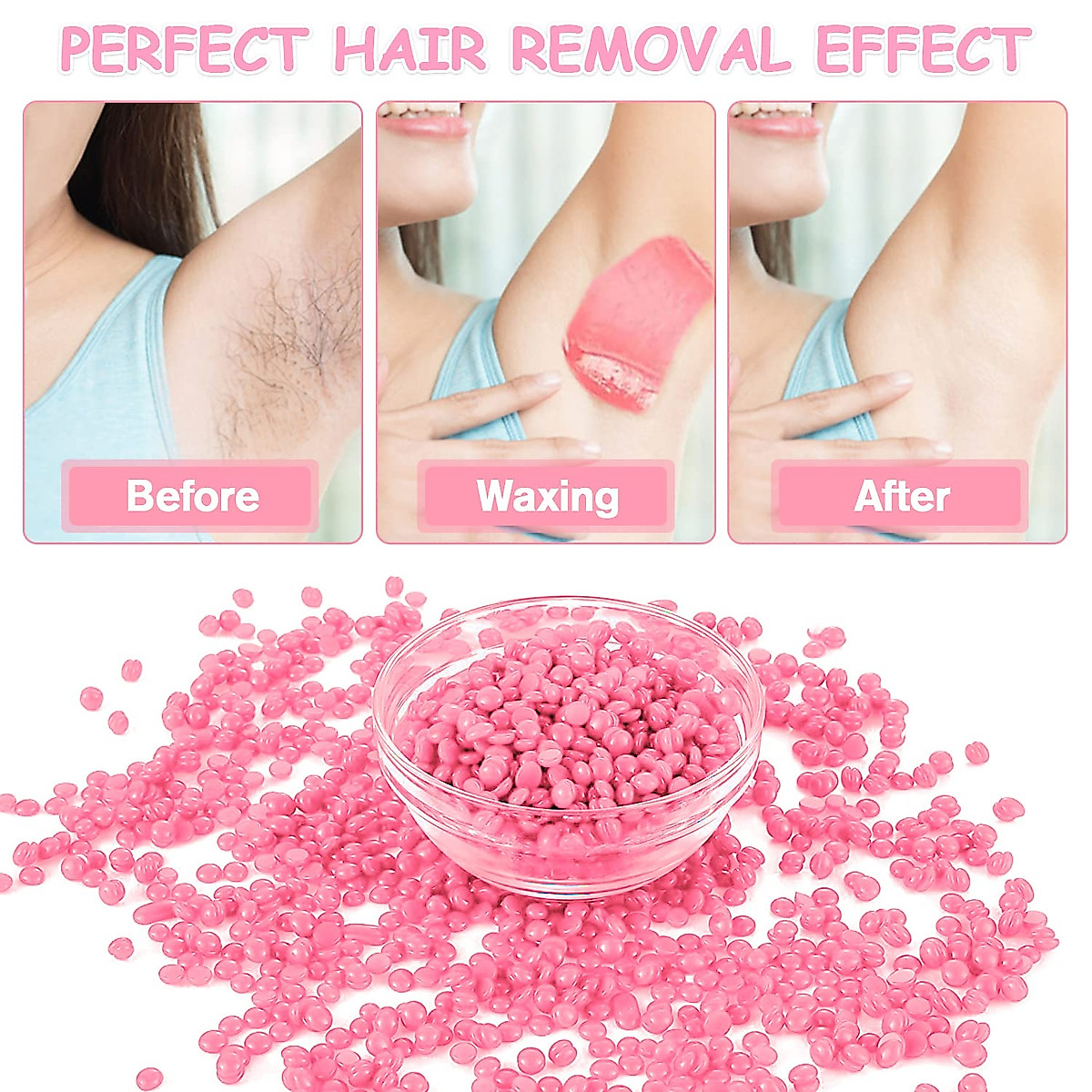 Hard Wax Beads, Professional Wax Beads for Hair Removal 400g Hair Wax with 10 Pcs Wood Sticks for Full Body Brazilian Bikini Face Legs Eyebrow Painless at Home for Woman Men