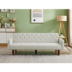 Zanzio Upholstered Convertible Bed for Compact Living Space Sofas, Beige