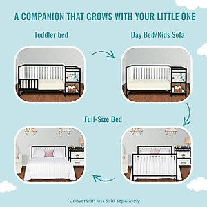 Dream On Me Milo 5-in-1 Convertible Crib and Changing Table with Free Changing Pad in Black and White, 3 Mattress Height Settings, Non-Toxic Finishes, Pinewood