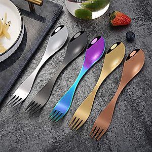DOITOOL 5pcs Reusable Sporks Cutlery 2 in 1 Spoon Metal Forks Spoon Fork Dinnerware Camping Spork Outdoor Activities Spoon Tableware Spoon Modern Spork Dual Purpose Set Travel
