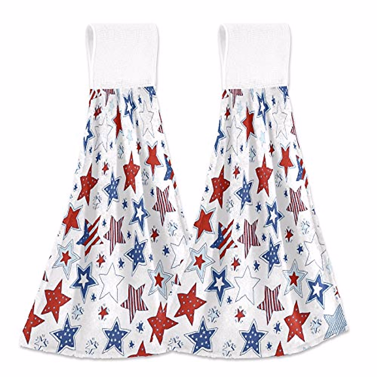 Independence Memorial Day Kitchen Hanging Towel Flag Patriotic 4Th of July Hand Bath Tie Towels Set 2 Pcs Tea Bar Dish Cloths Dry Towel 12 x 17 Inch Soft Absorbent Durable for Bathroom Decor