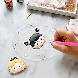Hacaroa 30 Pieces Cookie Decorating Kit Suppiles, 6 Inch / 8 Inch Acrylic Cookie Turntable with 12 Cookie Scribe Needles, 12 Cookie Decoration Brushes, 4 Tweezers for Cookie, Cake Decoration
