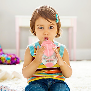 Munchkin® Any Angle™ Weighted Toddler Straw Cup with Click Lock™ Lid, 10 Ounce, 2 Pack, Pink/Purple