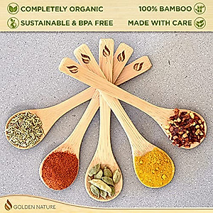 Bamboo Spoons Set of 5 – Wooden Tea Spoons Perfect for Coffee, Sugar, Spices, Seasoning, Herbs & Desert, 100% Biodegradable and Environmentally Eco Friendly