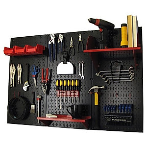 Pegboard Organizer Wall Control 4 ft. Metal Pegboard Standard Tool Storage Kit with Black Toolboard and Red Accessories