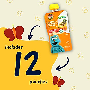 Earth's Best Organic Kids Snacks, Sesame Street Toddler Snacks, Organic Fruit Yogurt Smoothie for Toddlers 2 Years and Older, Pineapple Orange Banana, 4.2 oz Resealable Pouch (Pack of 12)
