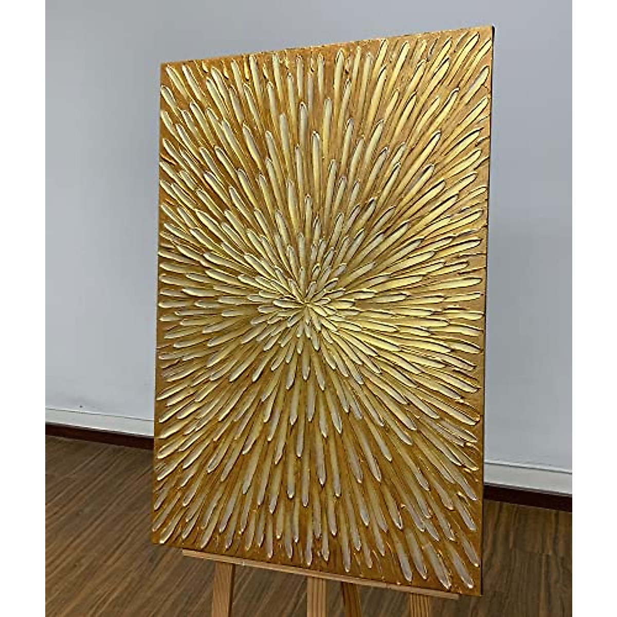 ART8YUQI Paintings - Thick Heavy Texture Wall Art Abstract Golden Flowers Picture Modern Artwork Oil Painting 3D Gradient Bright Pictures Ready to Hang for Living Room Decor 24x36 Inch