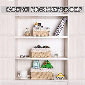 3 Pcs Handmade Wicker Storage Baskets Set Shelf Baskets,Woven Decorative Home Storage Bins for Bedroom,livingroom,kitchenroom,Table,Closet,Pantry, Entryway, Home Decor Beige