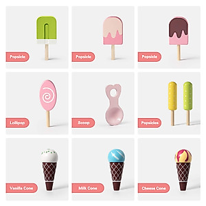 ROBUD Wooden Ice Cream Cart Toys for Kids, Toddlers Pretend Play Food Truck, Gift for Girls and Boys 3 Years & Up