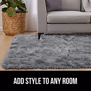 Gorilla Grip Fluffy Faux Fur Rug, 6x9, Machine Washable Soft Furry Area Rugs, Durable Rubber Backing, Plush Floor Carpets for Baby Nursery, Bedroom, Living Room Shag Carpet, Luxury Home Decor, Gray
