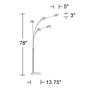Possini Euro Design Infini Modern Mid Century Arched Floor Lamp Standing 5-Light 78" Tall Chrome Silver Metal Marble Base Swivel Dome Shade Decor for Living Room Reading House Family Bedroom Home