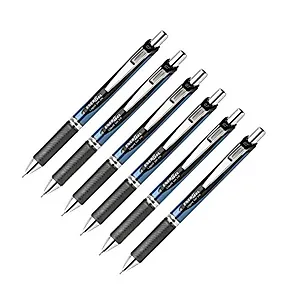 Pentel EnerGel Deluxe RTX Retractable Liquid Gel Pen, 0.7mm Medium Line, Needle Tip, Black, Pack of 6