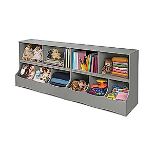 Badger Basket Multi-Bin Toy Storage Organizer and Book Shelf for Kids - Gray