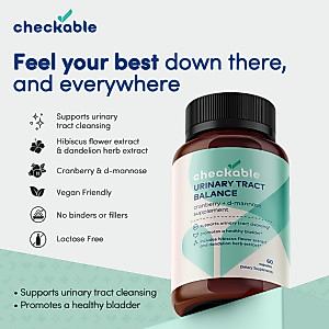 Checkable Bladder Control Supplements with D-Mannose, Cranberry, Hibiscus, and Dandelion - Urinary Tract Infection Treatment for Women and Men, 60 Cap