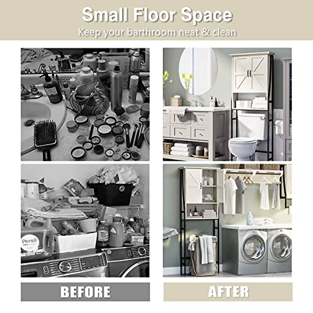 MXARLTR Over The Toilet Storage Cabinet, Over Toilet Bathroom Organizer, Above Toilet Storage Cabinet with Barn Doors Behind Toilet Bathroom Organizer Over-The-Toilet Cabinet (Cream White)