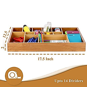 Bambüsi Bamboo Drawer Organizer Tray Adjustable Drawer Organizer with Removable Dividers