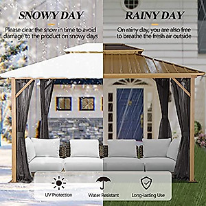 GARTOO 10' x 12' Patio Galvanized Steel Hardtop Gazebo - Outdoor Aluminum Frame Porch Gazebo with Vented Double Roof & Breathable Netting for Garden, Lawn, Outdoor Party, Backyard Deck