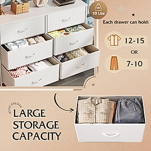 WLIVE Wide Dresser with 6 Drawers, TV Stand for 50" TV, Entertainment Center with Metal Frame, Wooden Top, Fabric Storage Dresser for Bedroom, Hallway, Entryway, White