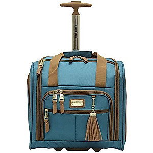 Steve Madden Designer 15 Inch Carry on Suitcase- Small Weekender Overnight Business Travel Luggage- Lightweight 2- Rolling Spinner Wheels Under Seat Bag for Women (Harlo Teal Blue)