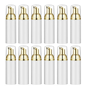 Lil Ray 2 Oz Empty White Foam Pump Bottle, Foamer Soap Dispenser for Lash Shampoo, Hand Soap, Foaming Cleaner(Gold Pump, 12 PCS)