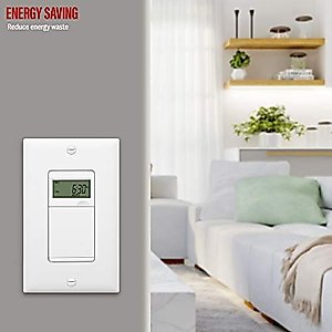ENERLITES - HET01-C-W Programmable Digital Timer Switch for Lights, Fans, Motors, 7-Day 18 ON/OFF Timer Settings, Single Pole, Neutral Wire Required, UL Listed, HET01-C, White