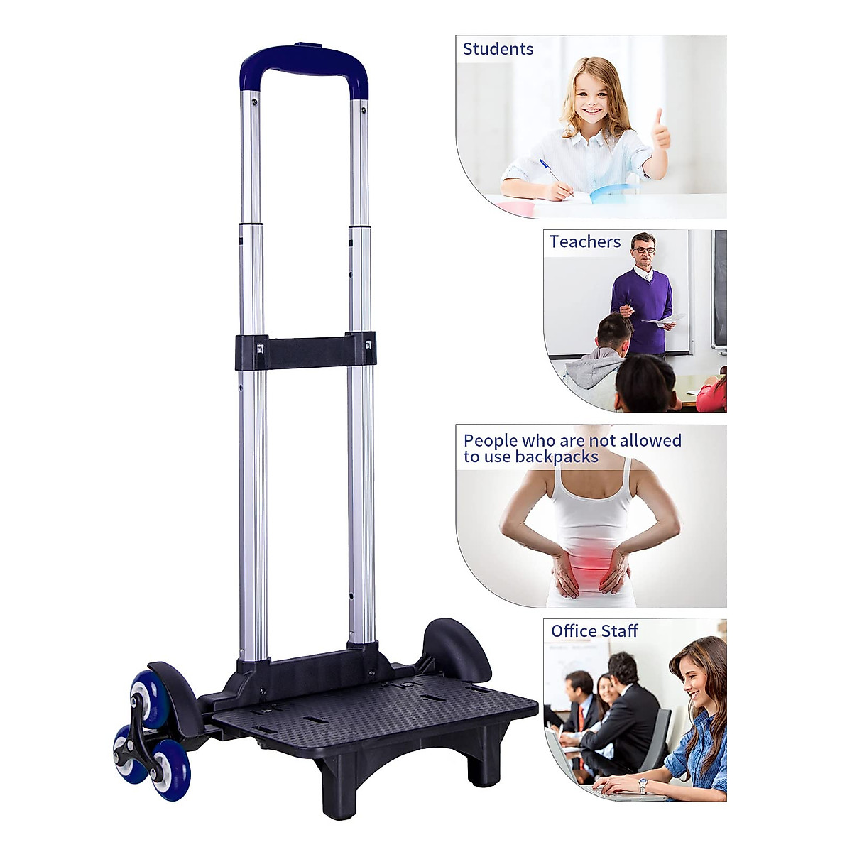 PROTAURI Backpack Trolley with 6 Wheels can Climb Stair, Foldable Rolling Luggage Cart, Adults/Student/Kid's Roller Attachment for School Bags/Backpacks