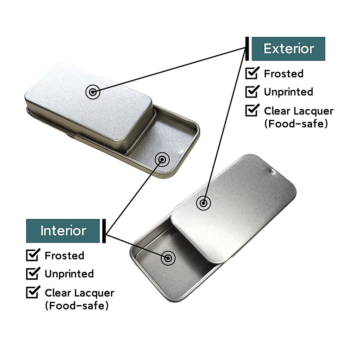 Cubic Ape Slide Top Tin Containers for Lip Balm, Solid Perfume (0.5 oz, 16-Pack, w/Labels) - (Small) Empty Cosmetics Metal Boxes with Sliding Lids (Frosted Silver)