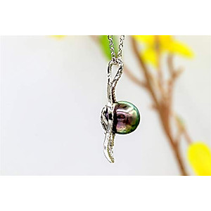 CHAULRI Lucky Peacock 9-10mm Genuine South Sea Tahitian Black Pearl Evil Eye Pendant Necklace 18K Gold Plated Sterling Silver - Jewelry Gifts for Women Wife Mom Daughter