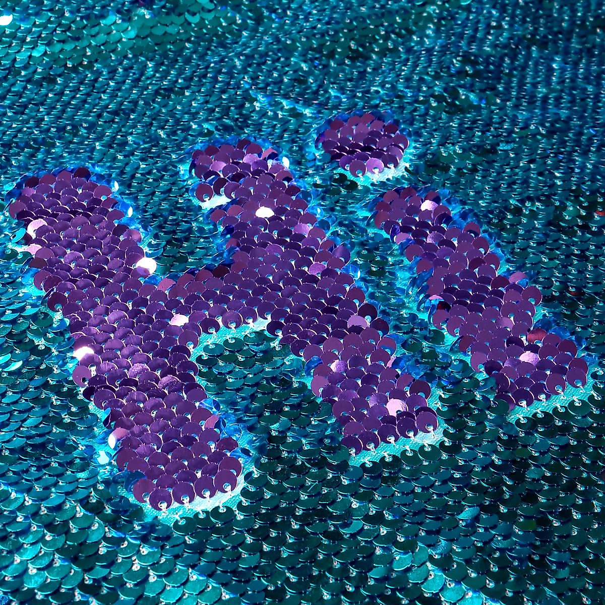 Partisout Sequin Fabric Mermaid Fabric 5mm Two Tone Sparkly Material by The Yard Mesh Reversible Sequence Cloth for Dress Wedding DIY (Turquoise to Purple)