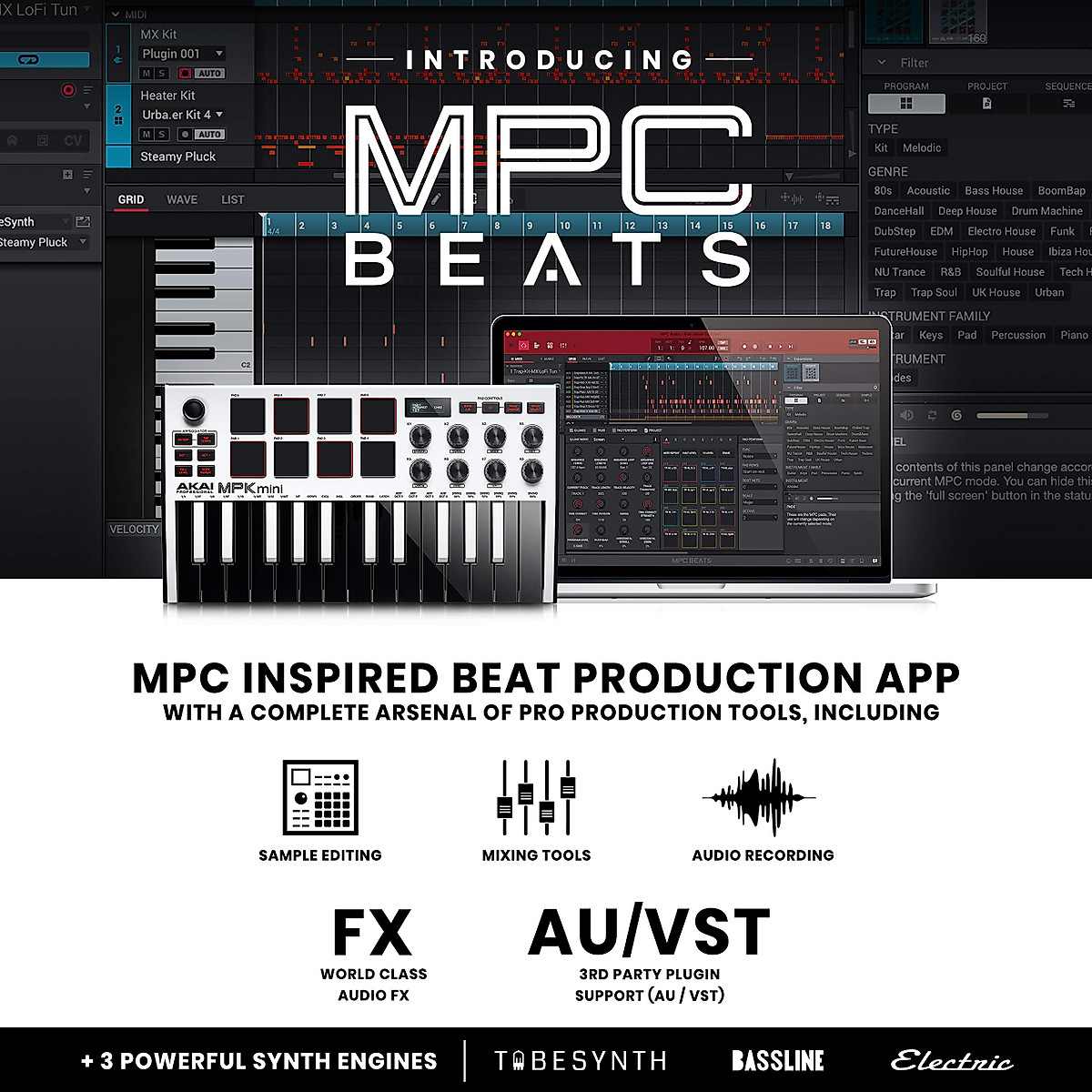 Akai MPK Mini MK3 MIDI Keyboard Controller + M-Audio SP2 Sustain Pedal, with MPC Beats and Software Suite – Beat Maker Bundle (White)