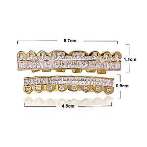 LKV Silver Teeth Grillz for Men and Women, Hip Hop Iced Out Diamond Mouth Grills for Your Teeth Top & Bottom, Rapper Costume Teeth Grillz with Extra Molding Bars