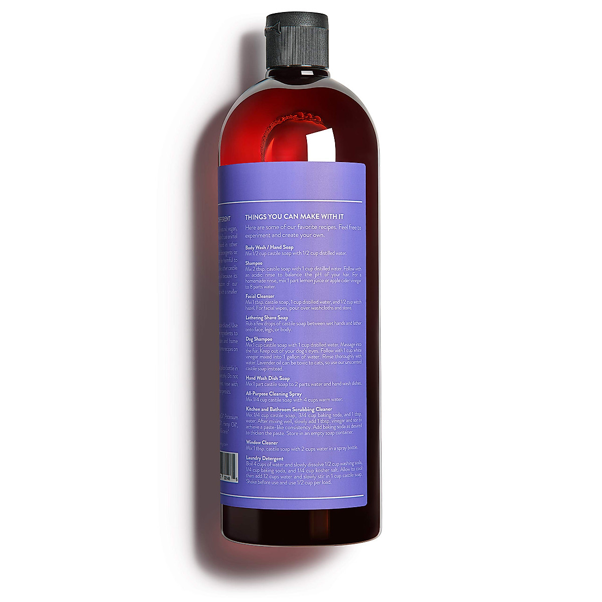 Cove Castile Soap Lavender - 1 Liter / 33.8 fl oz - Organic Argan, Jojoba, and Hemp Oils