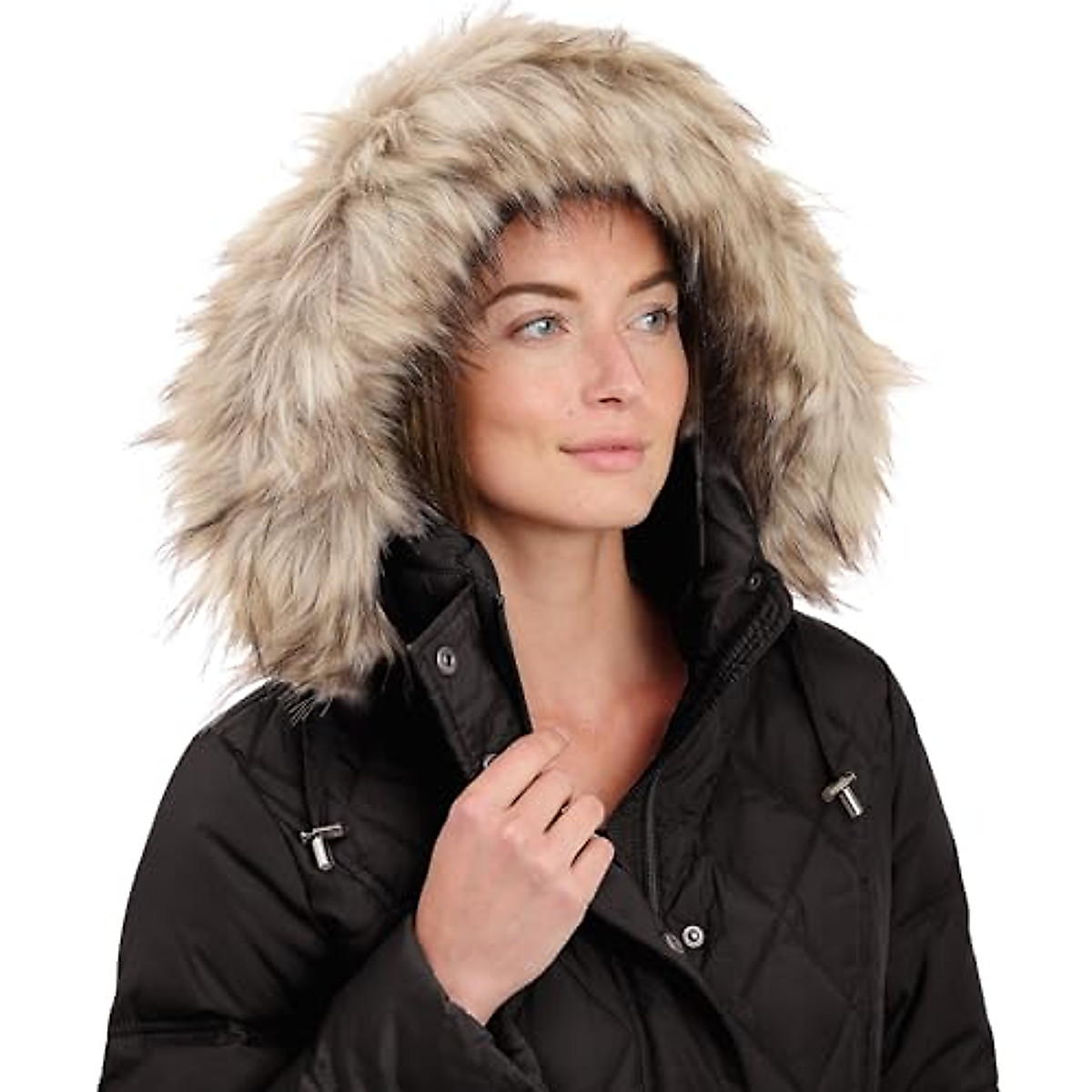 London Fog Women's Plus Size Diamond Quilted Down Coat, Black, 2X