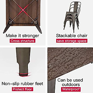 FDW 5-Piece Patio Table Set Outdoor Table and Chairs Set Metal Table Set Home Kitchen Dining Table Set Wood Top Table 31x31 Inches Bar Coffee Table Set Restaurant Indoor Outdoor Square Table 4 Chairs