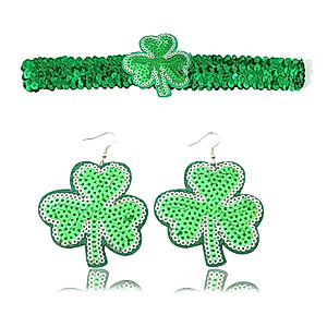 St. Patrick's Day Earrings Green Shamrock Dangling Earring for Women Handmade Glitter Lucky Shamrock Drop Dangle Earrings Headband Irish Holiday Jewelry Gift(st patricks earrings)